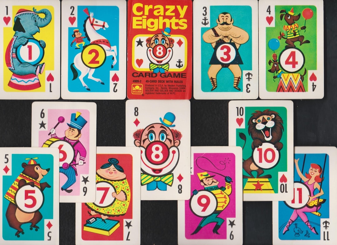 Vintage CRAZY EIGHTS 8s Card Game Circus Acts,trapeze Artist,animals ...