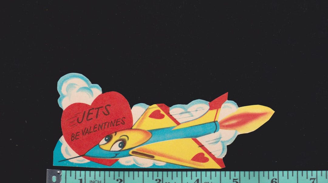 Vintage Space Age Card JETS Be Valentines Anthropomorphic JET AIRPLANE ...