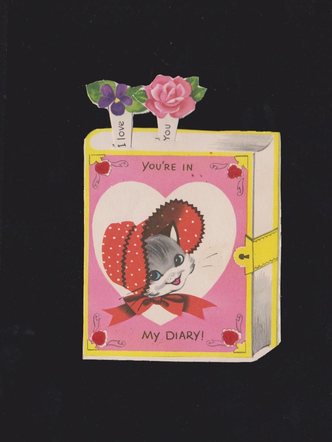 Vintage Valentine Card I LOVE You You're in My DIARY Anthropomorphic ...