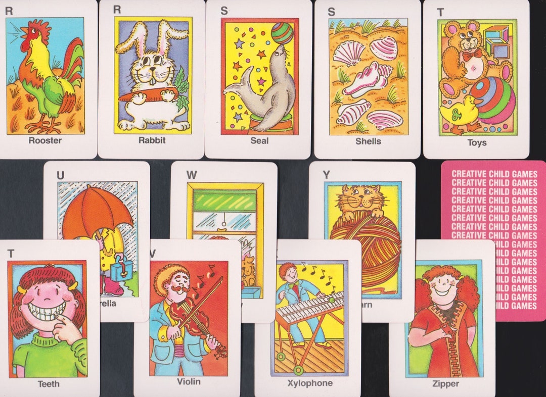 Vintage ABC Illustrated Flash Cards LETTERS & Words,color Pictures Cat ...