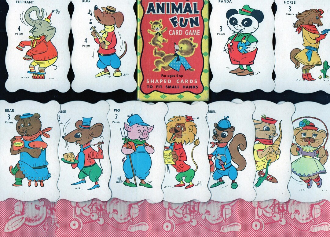 Vintage ANIMAL FUN Card Game Complete ANTHROPOMORPHIC Squirrel,kitty ...
