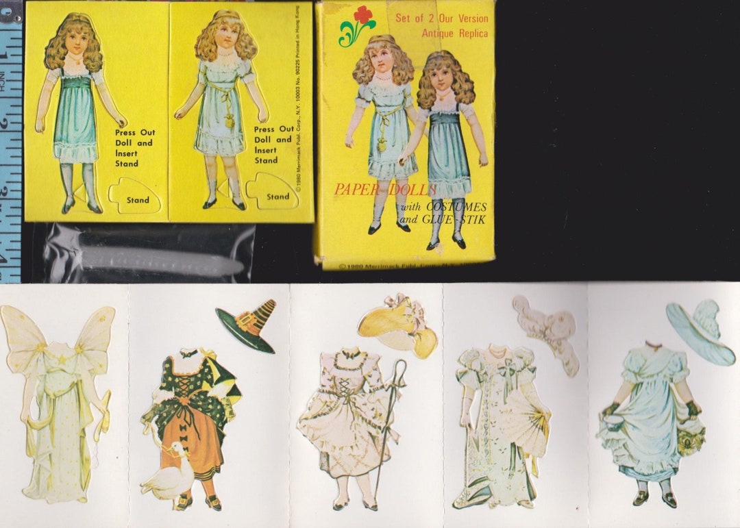 Vintage Uncut MINI PAPER DOLLS Set of 2 Antique Replicas W Costumes ...