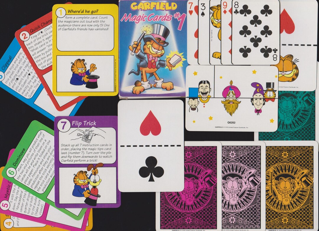 Vintage GARFIELD MAGIC CARDS Set #1 Funny Anthropomorphic Cartoon Cat ...