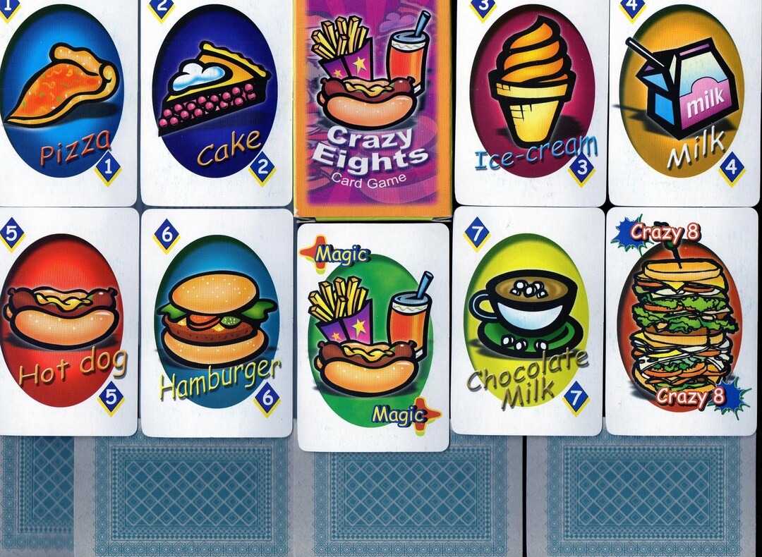 Vintage CRAZY 8s Eights Card Game Complete FOOD & DRINK Hot Dog ...