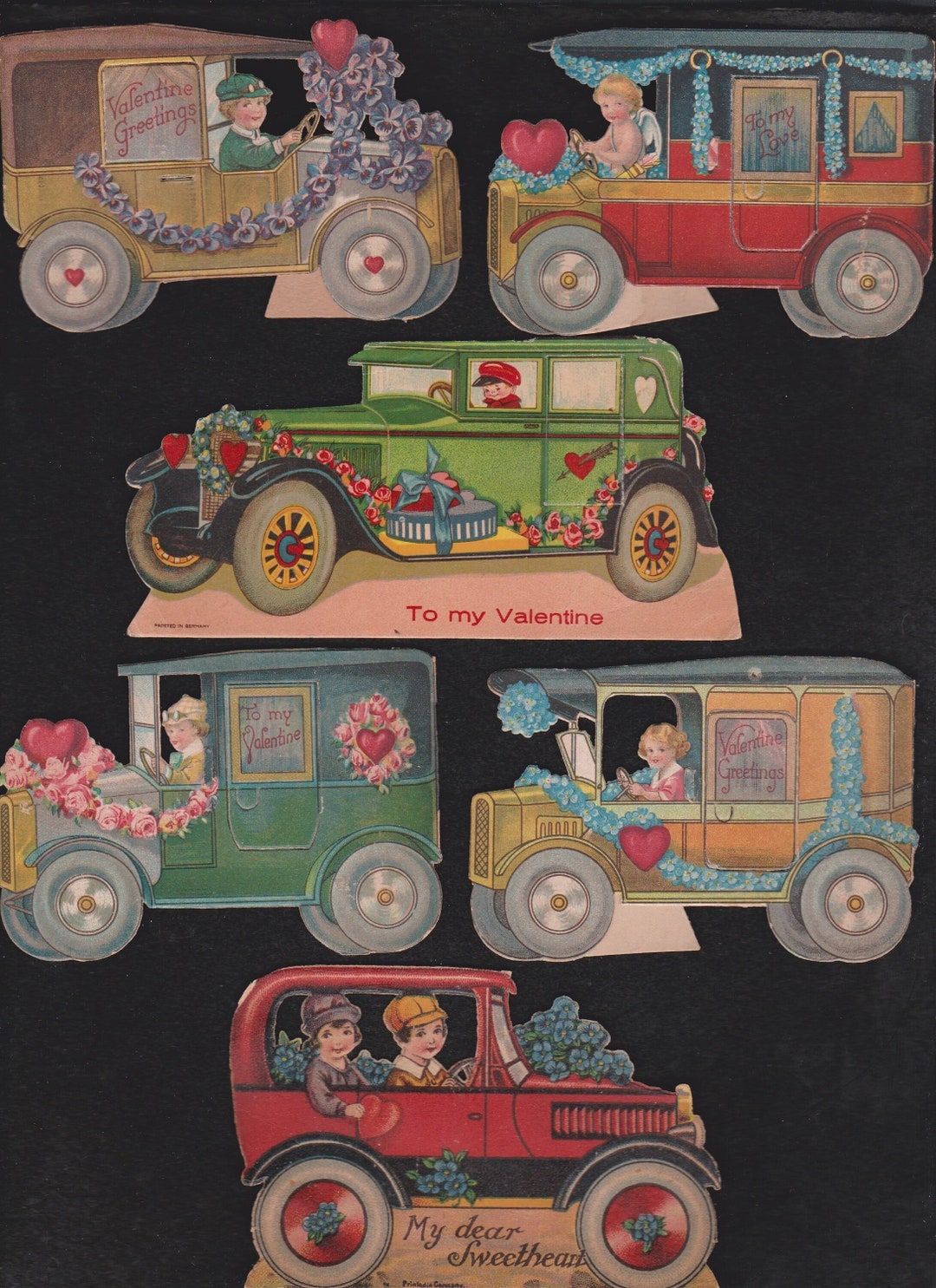Antique Mechanical CARS Valentine Cards Lot/6 Drivers,passengers ...