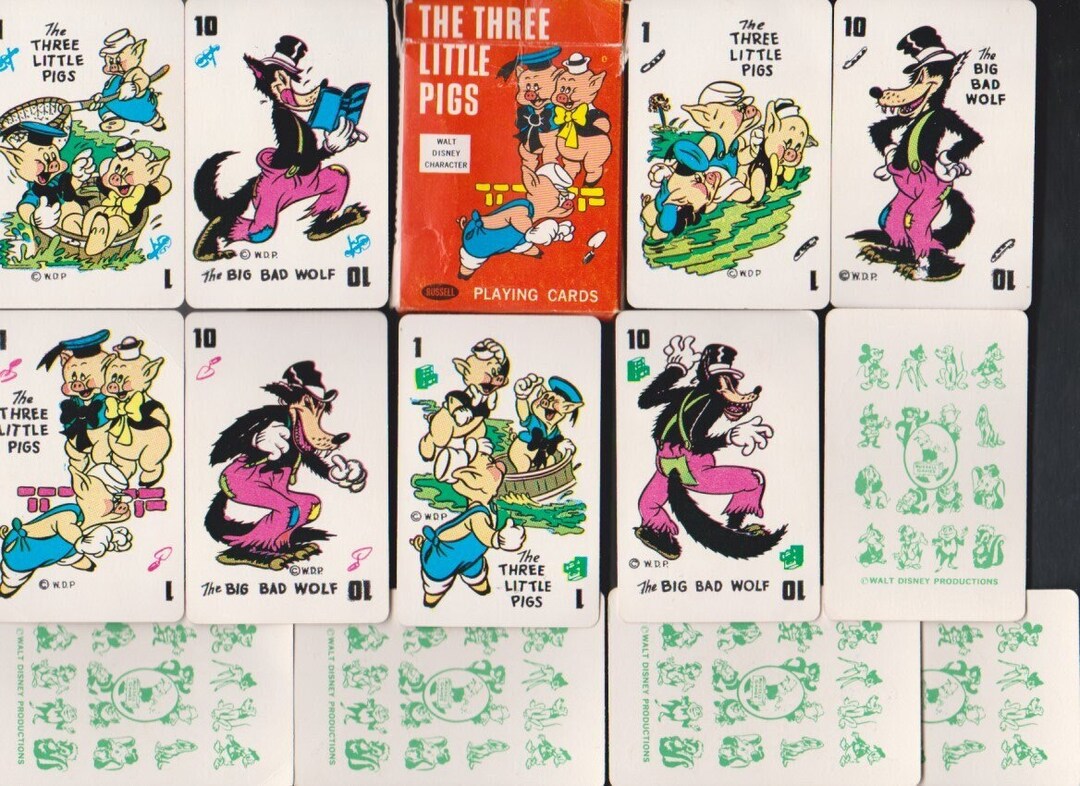 Vintage 3 LITTLE PIGS Card Game Complete Disney's Fairy Tale Characters ...