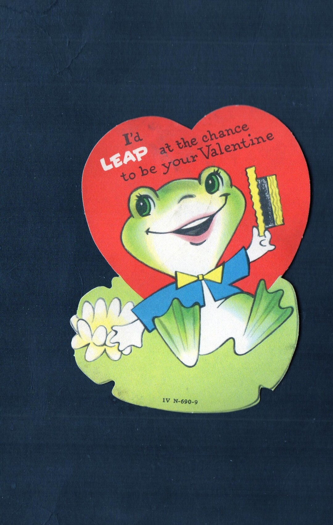 Vintage Original Card Anthropomorphic GREEN FROG on Lily Pad I'd LEAP ...