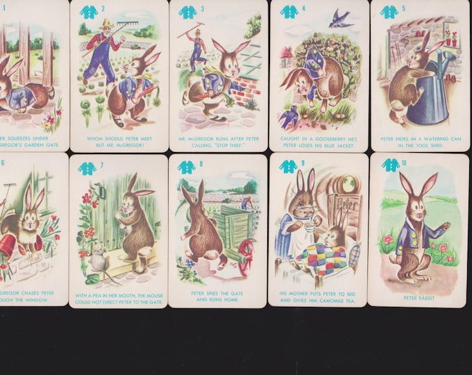 Vintage PETER RABBIT Rummy Game CARDS Lot/10 Blue Jacket ...
