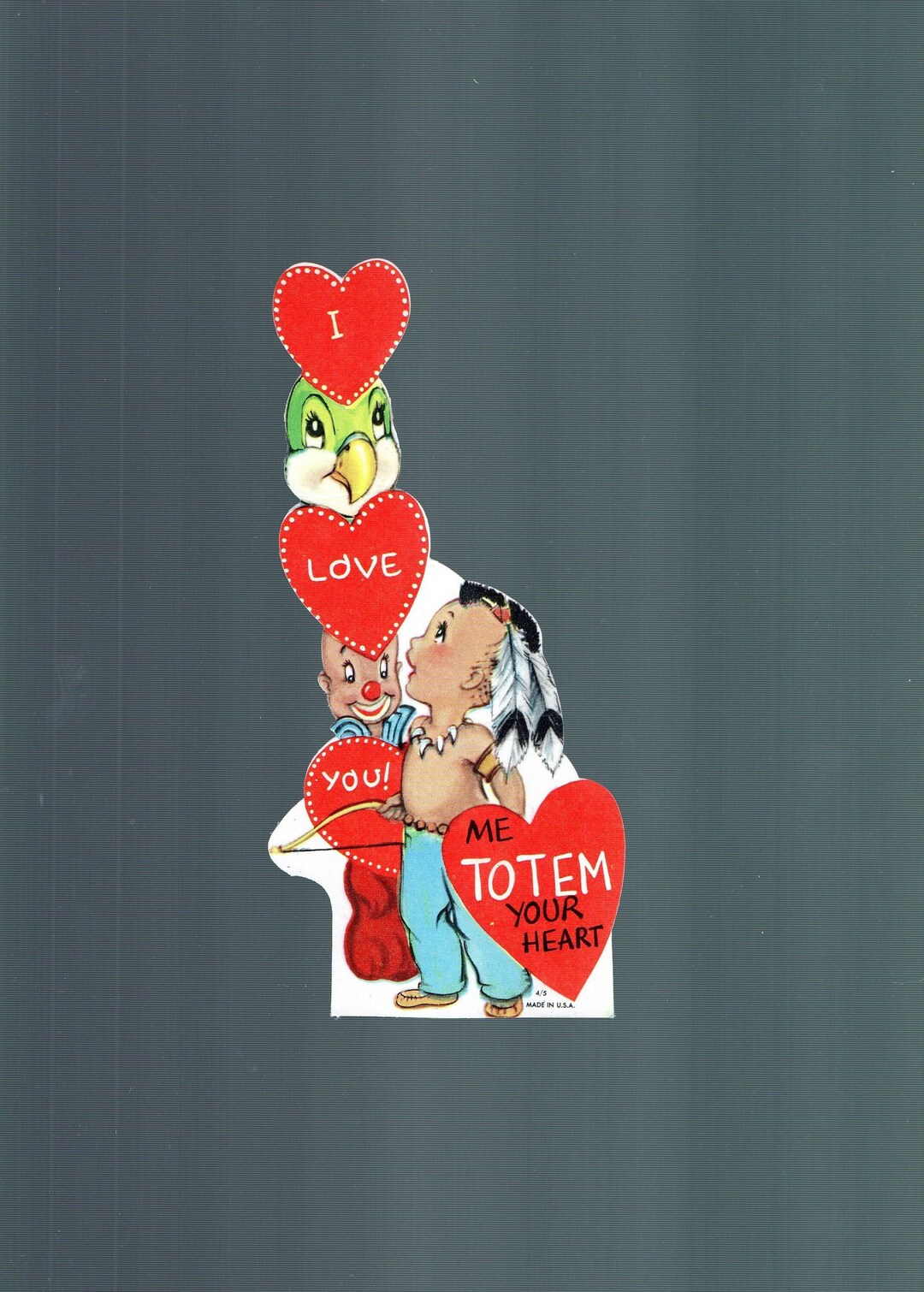 Vintage Valentine Card NATIVE American INDIAN Boy Admires Carved ...