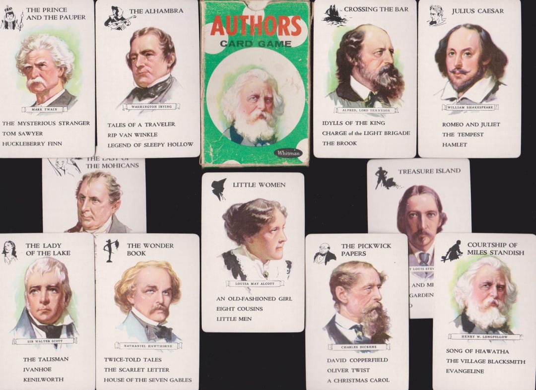 Vintage AUTHORS CARD GAME Shakespeare,mark Twain,charles Dickens,louisa ...