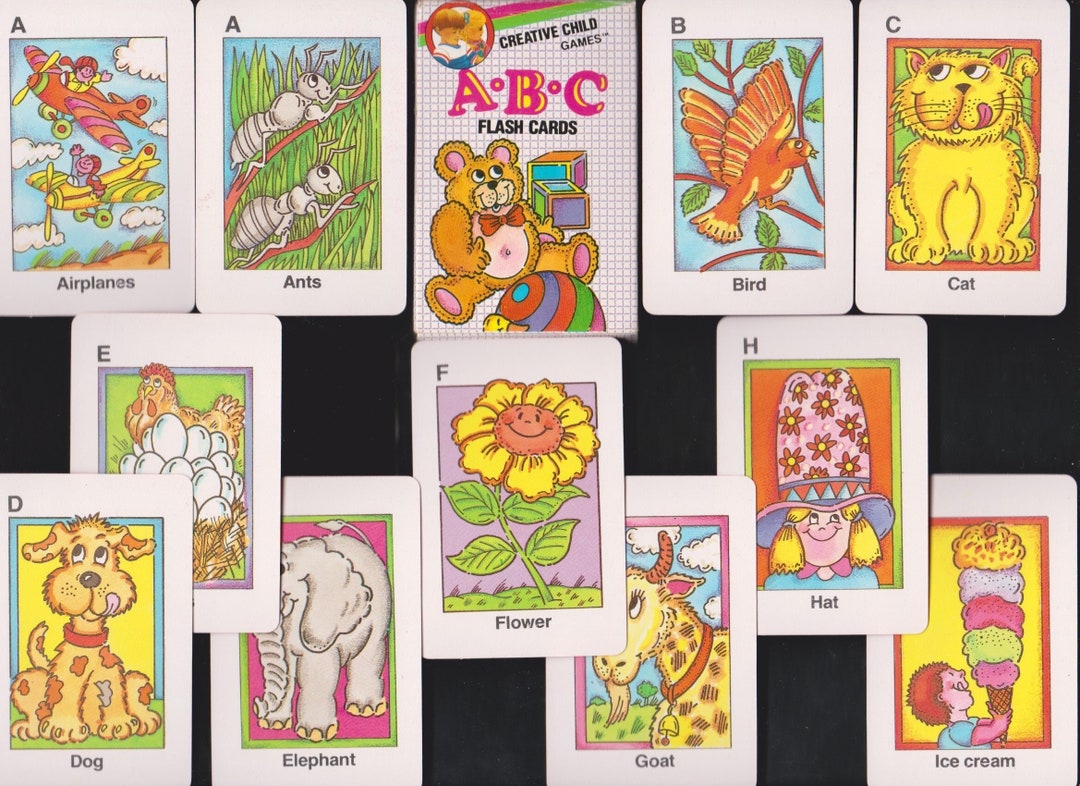 Vintage ABC Illustrated Flash Cards LETTERS & Words,color Pictures Cat ...
