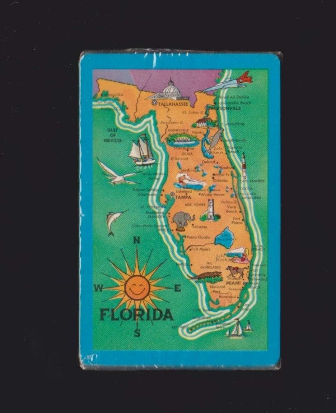 Vintage FLORIDA STATE MAP W Landmarks Playing Cards Deck Sealed ...