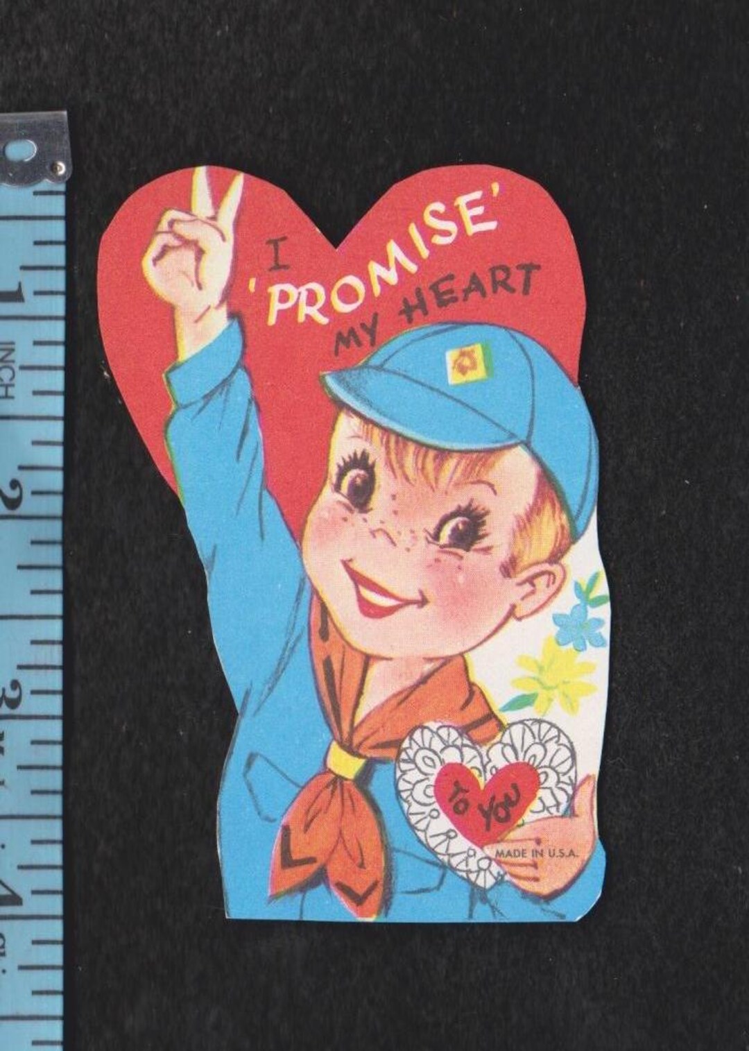Vintage Valentine Card Cute Boy CUB SCOUT I PROMISE My Heart to You ...