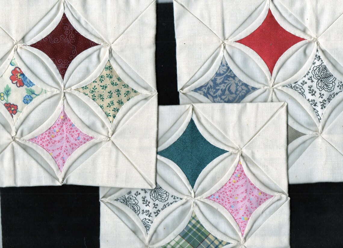 Vintage CATHEDRAL WINDOW Quilt BLOCKS 3 Completed W Muslin - Etsy