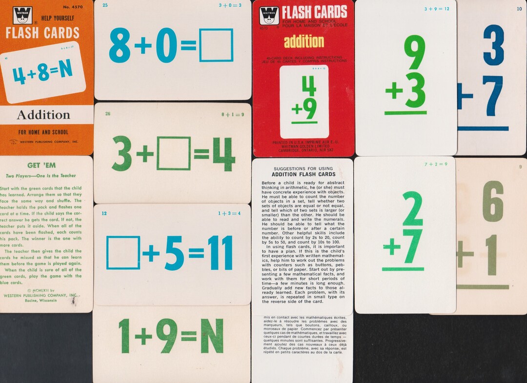 Vintage ADDITION Flashcards Lot/2 Sets by Whitman With Game Rules Math ...