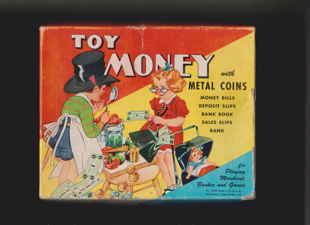 Vintage TOY MONEY Play Set W Coins & 60 BILLS Fake Dollars,cash Prop ...