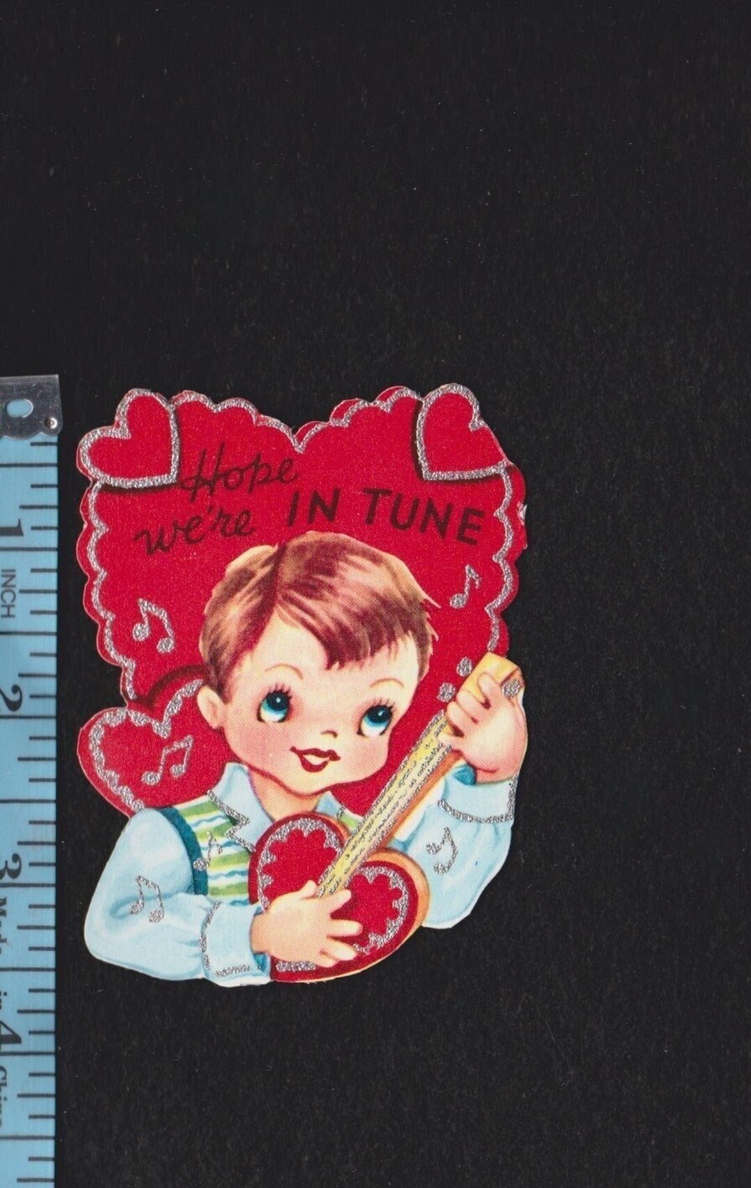 Vintage Valentine Card Boy Plays HEART Shaped BANJO Hope We're in TUNE ...