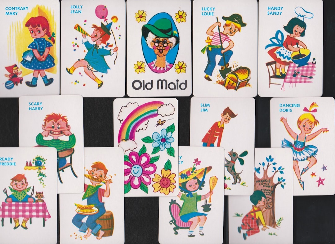 Vintage OLD MAID Card Game Like NEW Groovy Rainbow & Anthropomorphic ...
