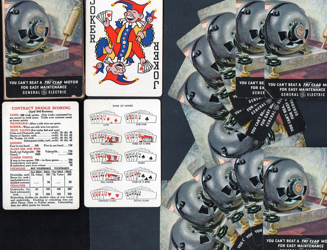 Vintage Playing Cards Deck GENERAL ELECTRIC Tri Clad MOTORS Ad Premium ...