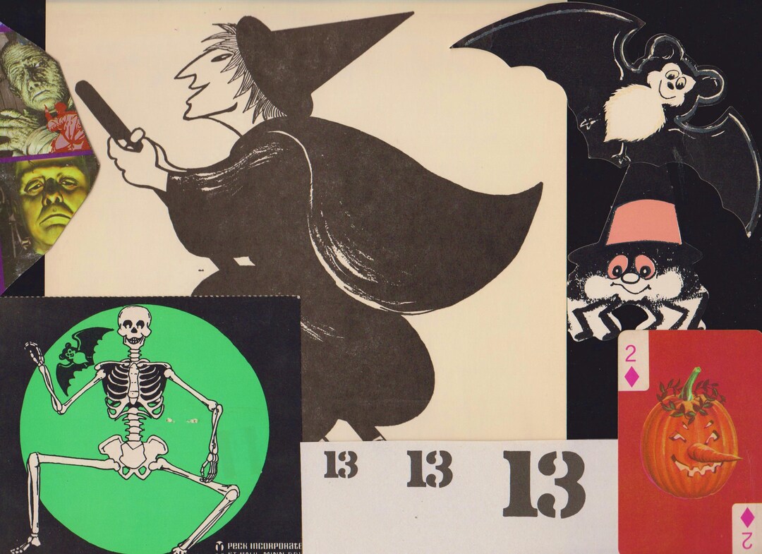 Vintage Ephemera Lot/20 HALLOWEEN Greeting,game & Big WITCH Flash Card ...