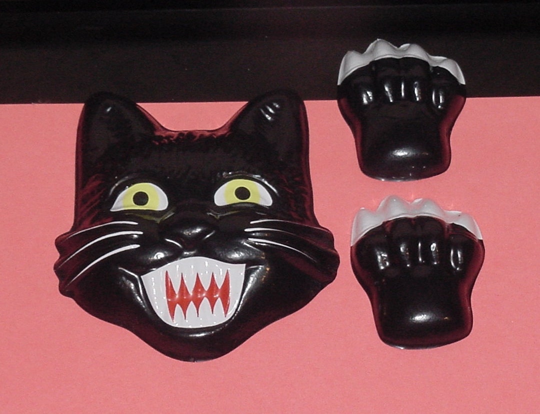 Scary HALLOWEEN BLACK CAT Head & Paws Cake Decorating Topper Decoration ...