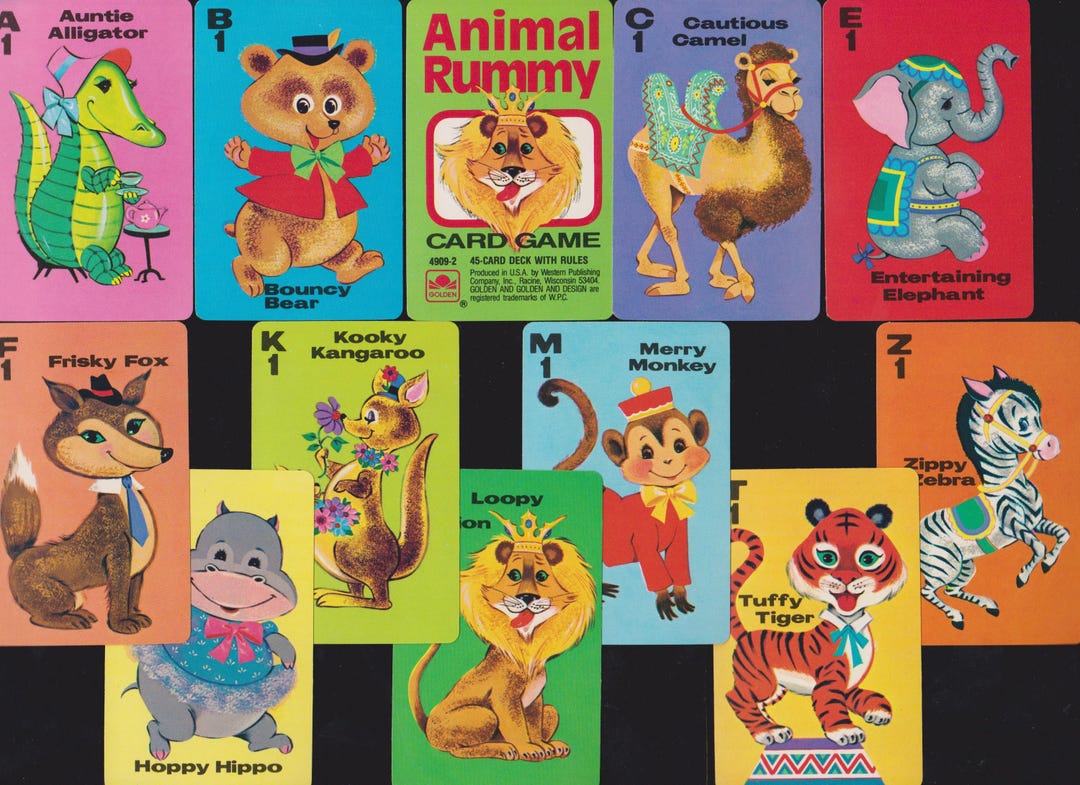 Vintage ANIMAL RUMMY Card Game COMPLETE Colors Anthropomorphic Tuffy ...