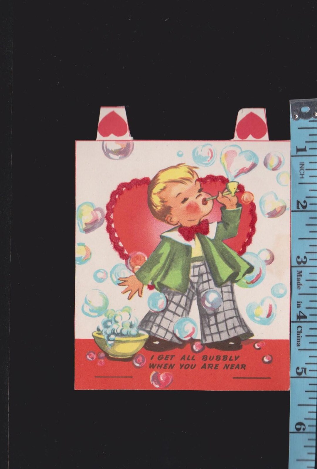 Vintage Valentine Card I Get All BUBBLY When You Are Near Boy Blowing ...