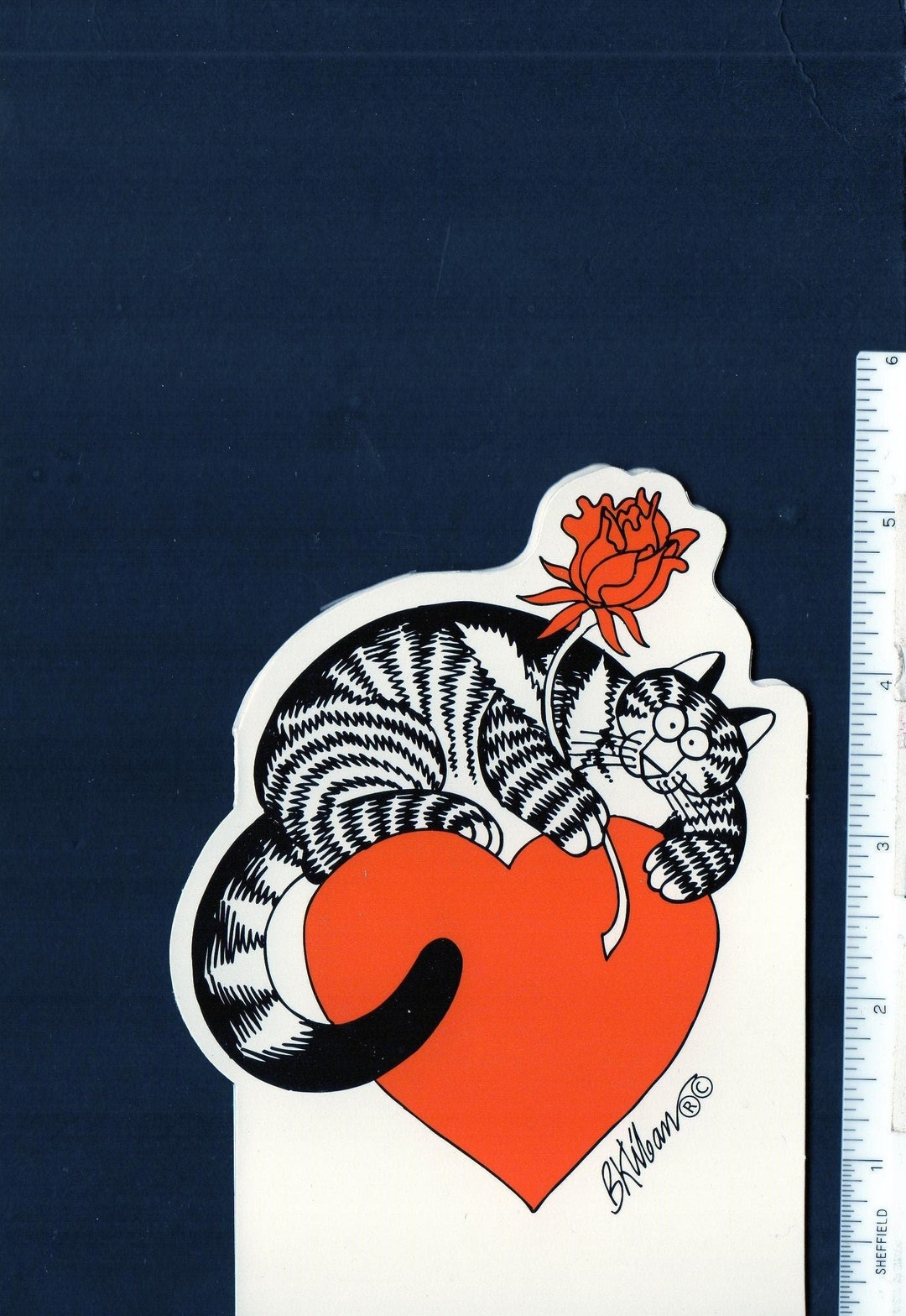 Vintage KLIBAN Valentine Card CAT Lays on Big HEART Holds Long Stemmed ...