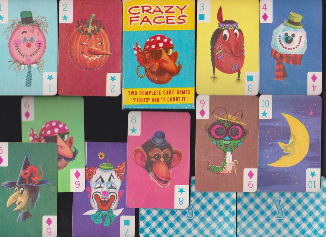 Vintage CRAZY FACES Card Game Complete Witch,scarecrow,jack O Lantern ...