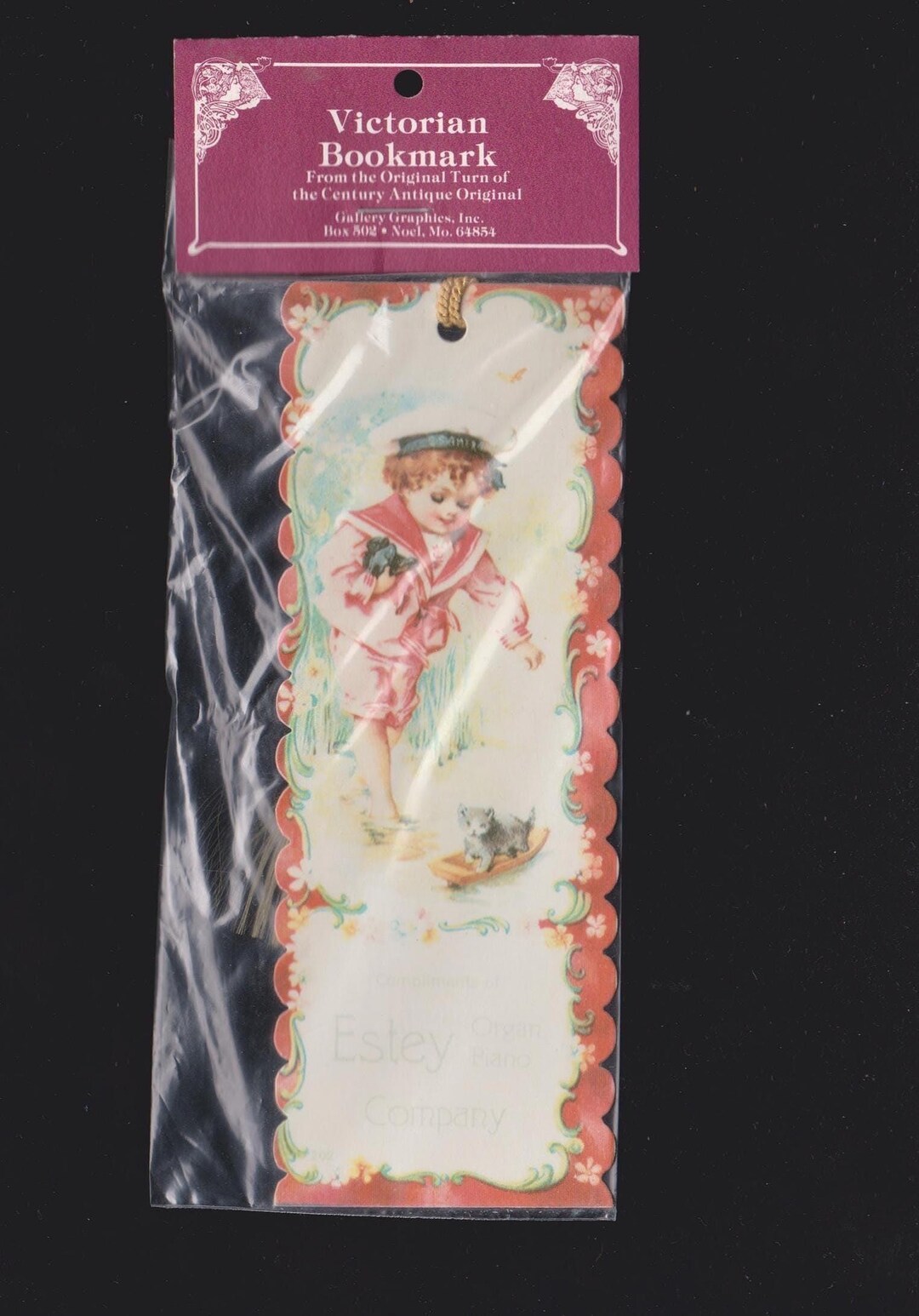 Victorian Bookmark W Cord & Tassel BOY in Sailor Suit Sees KITTEN in ...
