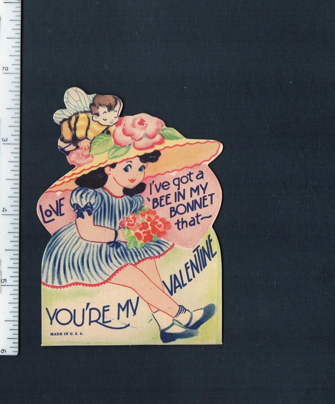 Vintage Original Card Anthropomorphic Pollinator in Flowers on Girl's ...