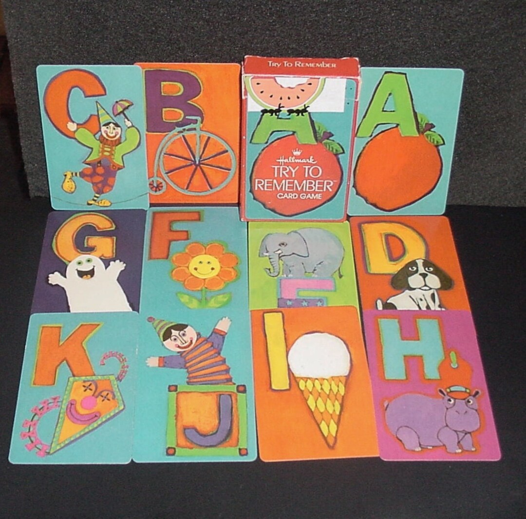 Vintage TRY to REMEMBER Game Flash Card Style Bold Color Illustrations ...