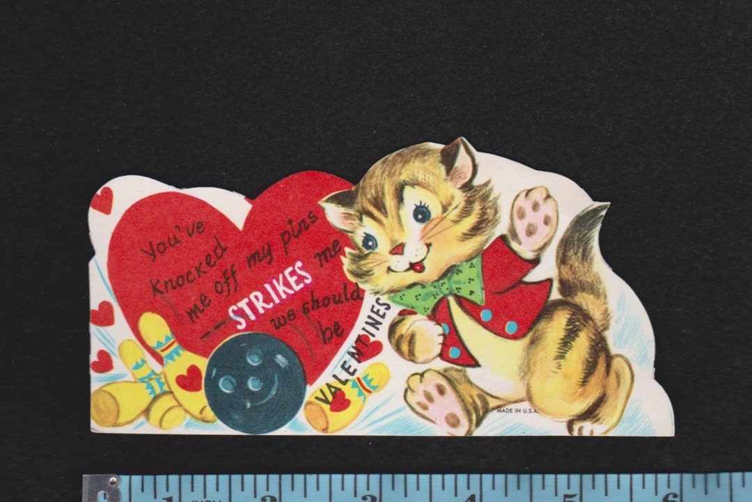 Vintage Original Card Anthropomorphic BALL & BOWLING Cat You've Knocked ...