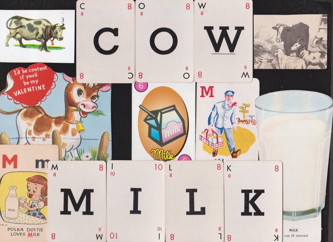 Vintage MILK,COW,DAIRY Products Ephemera Lot/30 Valentine,game,flash ...