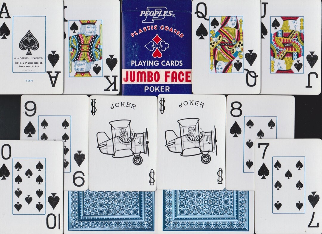 Vintage JUMBO Face Poker Playing Cards Deck W 2 BIPLANE AIRPLANE Jokers ...