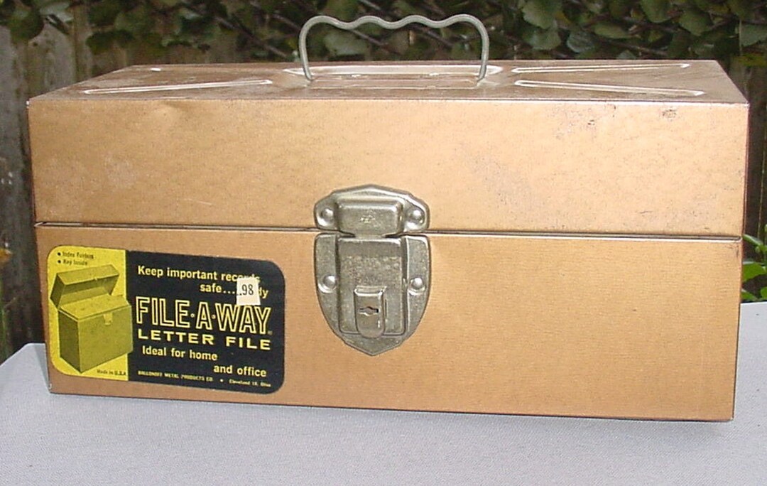 Vintage Copper Look METAL Letter FILE A Way BOX Art,craft,needlework ...