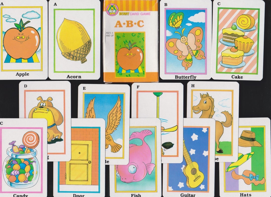 Vintage ABC Flash Card Game Illustrated LETTERS,WORDS Anthropomorphic ...