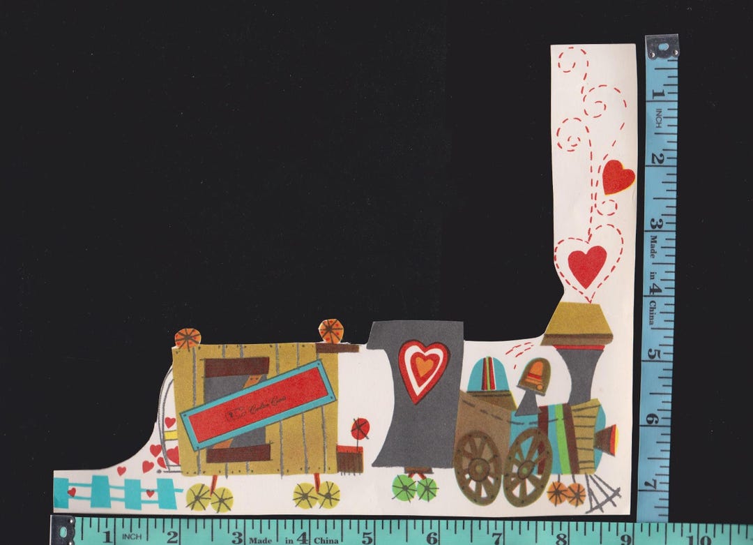 Vintage Original Card Valentine Love TRAIN W HEARTS Out of Smokestack ...