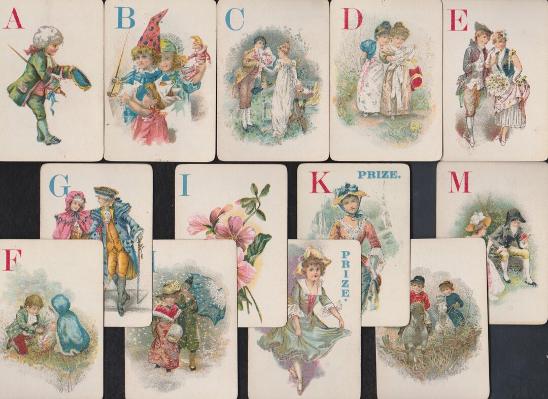 Antique LOGOMACHY Game Cards Lot/26 W Beautiful VICTORIAN Illustrations ...