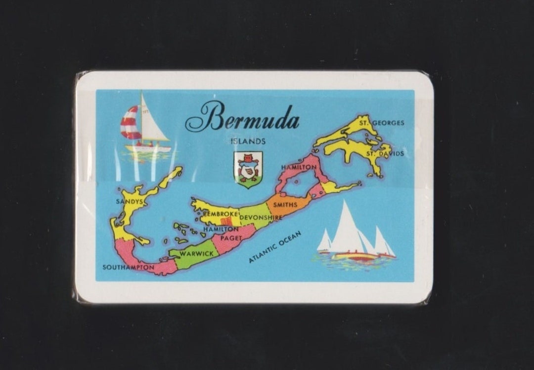 Vintage BERMUDA ISLANDS MAP W Landmarks Playing Cards Deck Factory ...