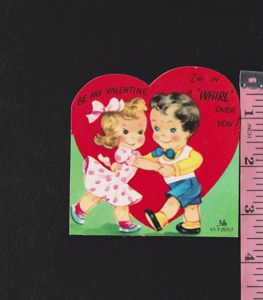 Vintage Original Card Boy & Girl DANCING TOGETHER Be My Valentine I'm ...