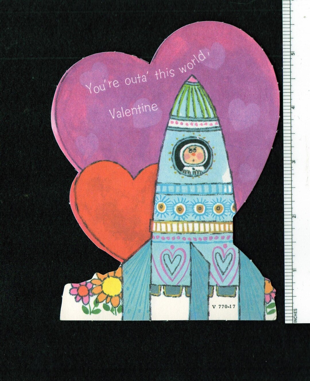 Vintage Valentine Card ASTRONAUT Looks Out of ROCKET Window You're Outa ...