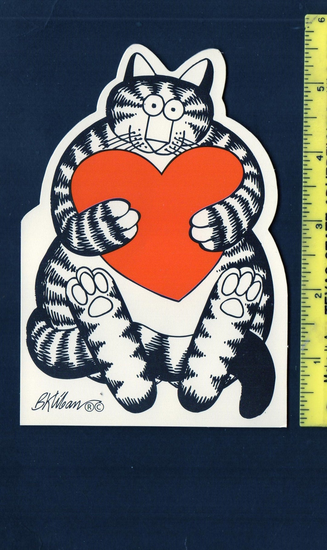 Vintage KLIBAN Valentine Card CAT Holds Jumbo Red HEART I Like You ...