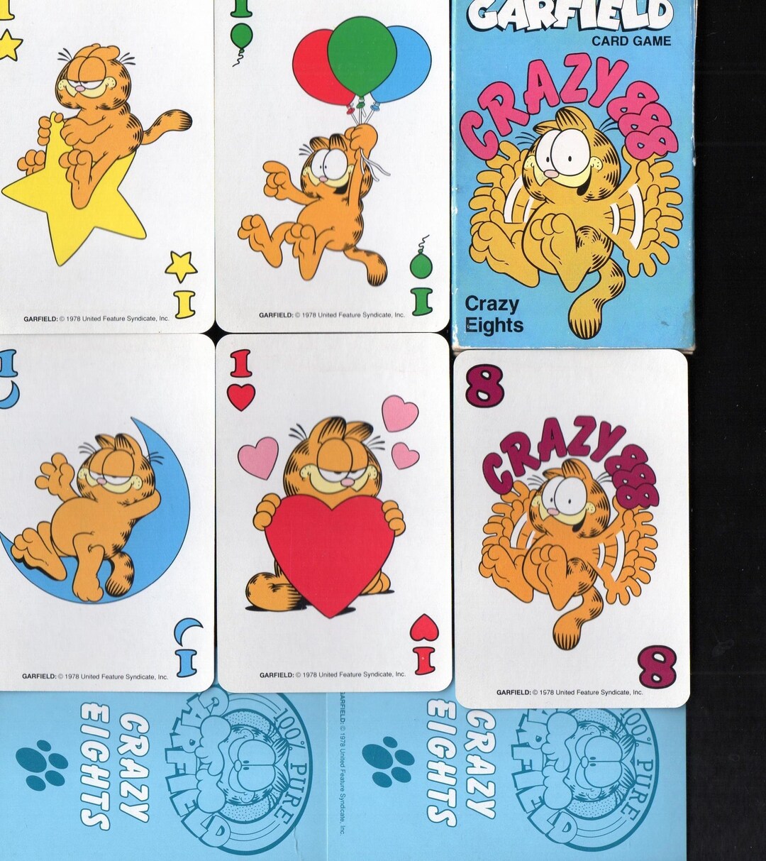 Vintage GARFIELD CRAZY EIGHTS 8s Card Game Complete Funny Cat Cartoon ...