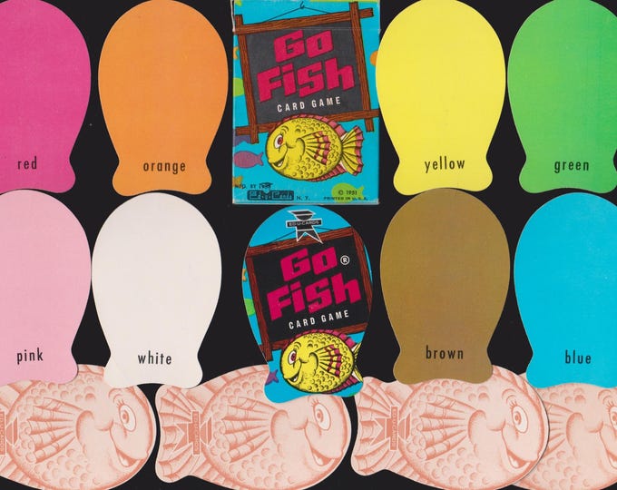 Vintage GO FISH GAME W Diecut Cards Solid Color Playing Side,cute ...