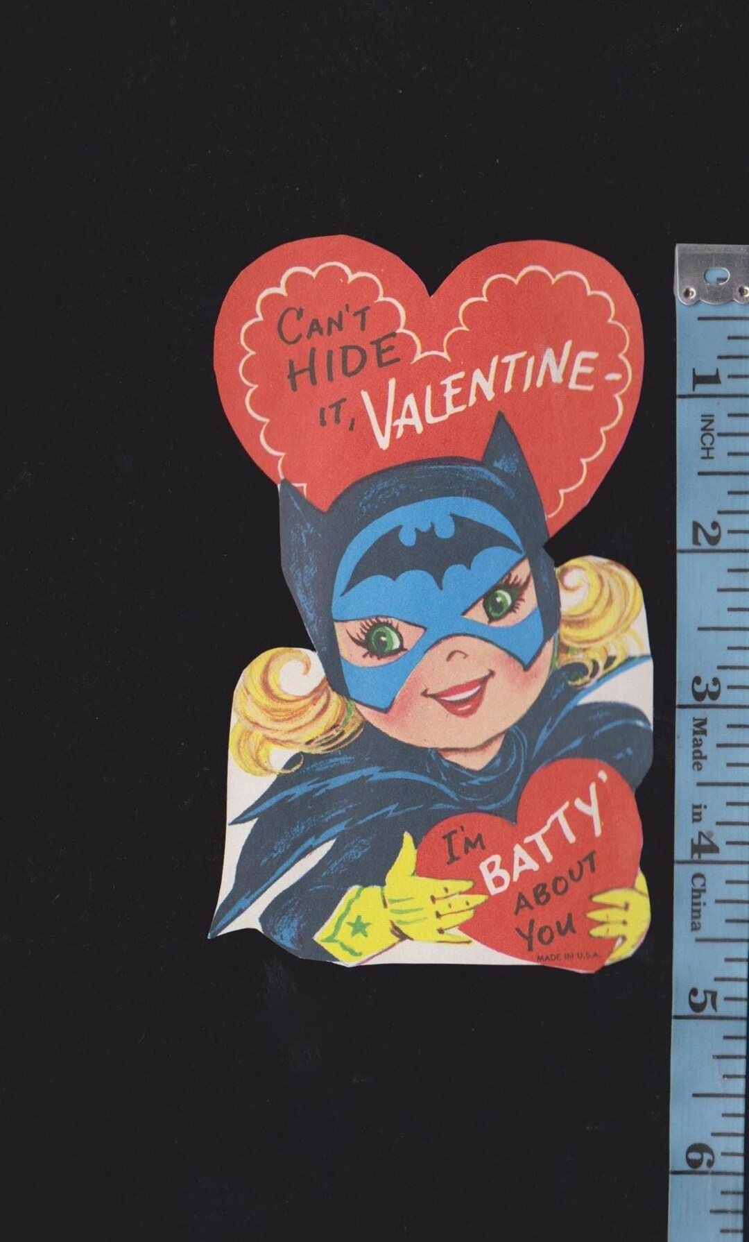 Vintage Original Card BAT GIRL Can't Hide It Valentine I'm BATTY About ...