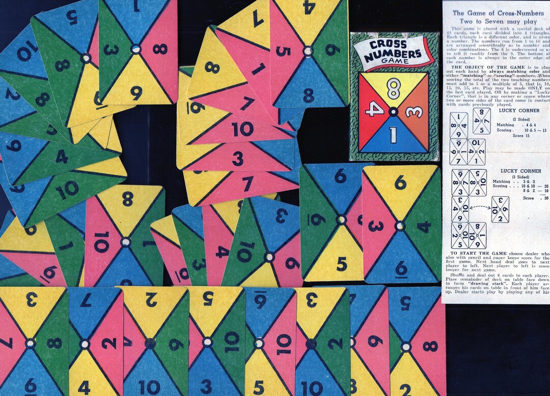 Vintage MINI CROSS NUMBERS Card Game Complete 4 Bold Colors With Rules ...