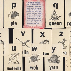 Vintage ALPHABET FLASH CARDS Words,illustrations,lower & Upper Case ...