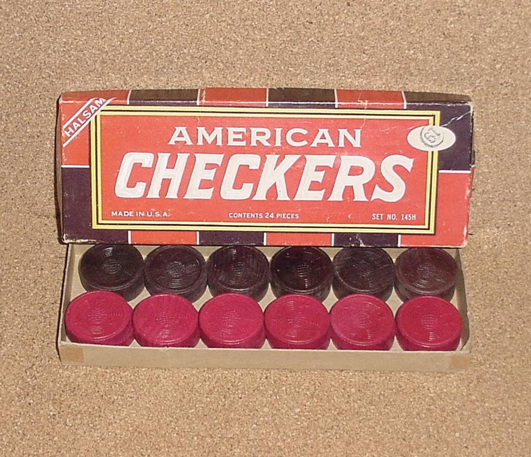 Vintage AMERICAN WOODEN CHECKERS Set/24 Black,red Embossed Planet,stars ...