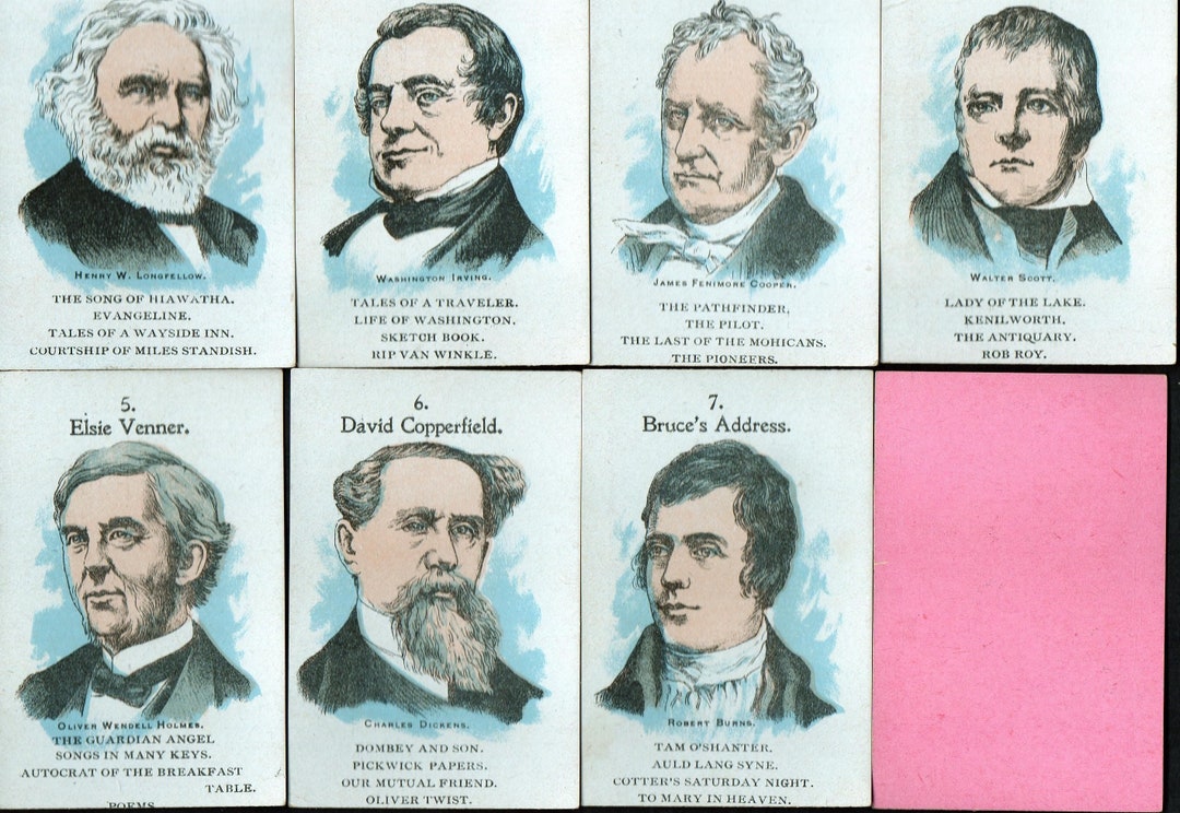 Antique AUTHORS GAME W 35 CARDS Longfellow,washington Irving,james F ...
